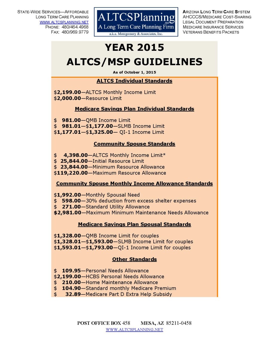 ALTCS Community Spouse Standards effective 10/01/15 | ALTCS Planning.net