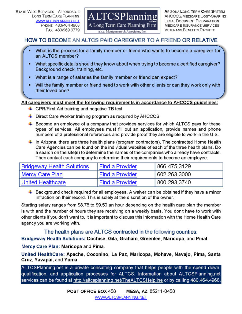 Becoming a Paid Caregiver | ALTCS Planning.net